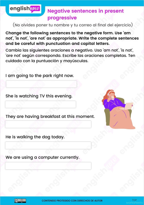 Lesson #19.3 - Negative sentences present progressive. Ficha ...