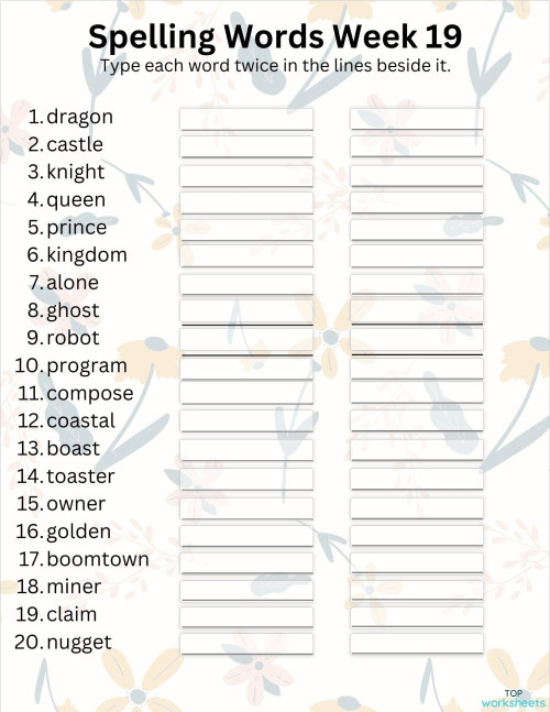 Spelling Words Week 19.1. Interactive worksheet | TopWorksheets
