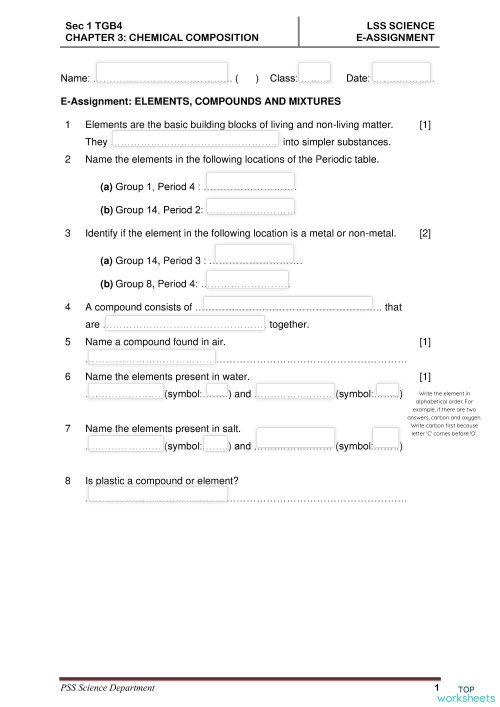 [B4] Chp 3 Elements, Compounds and Mixtures. Interactive worksheet ...