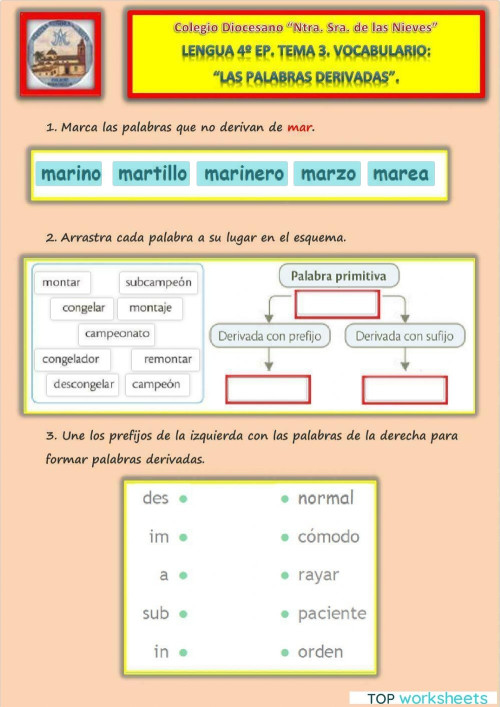Tema 3. Vocabulario. Las palabras derivadas.. Ficha interactiva ...