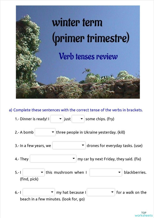Winter term separator - verb tenses. Interactive worksheet | TopWorksheets