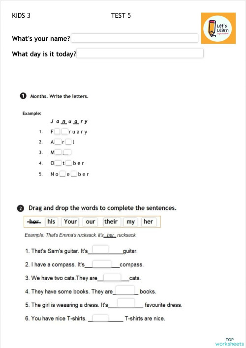 Kids 3 Test 5. Interactive worksheet | TopWorksheets