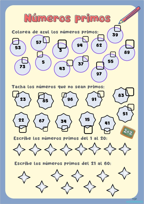 Números primos. Ficha interactiva | TopWorksheets