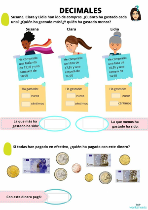 Dinero: fichas interactivas y ejercicios online | TopWorksheets