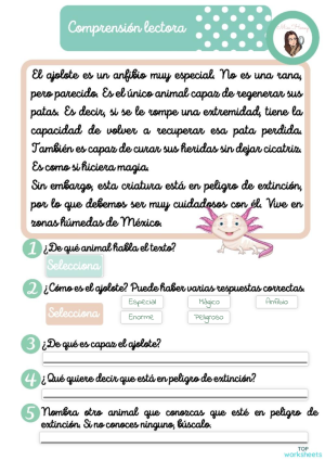 Comprensión 7. Ajolote. Ficha interactiva | TopWorksheets