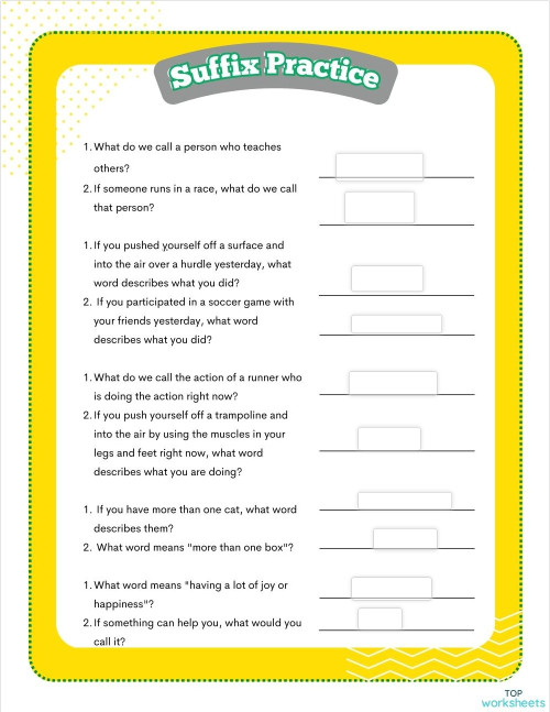 Suffixes Practice. Interactive worksheet | TopWorksheets