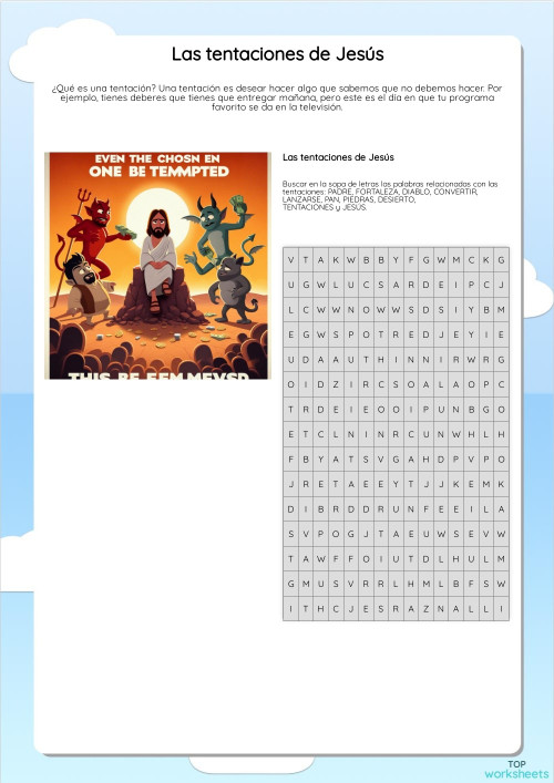 Las tentaciones de Jesús. Ficha interactiva | TopWorksheets