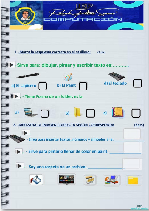 Computación: fichas interactivas y ejercicios online | TopWorksheets