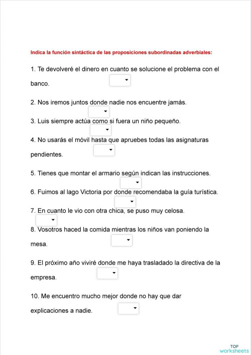 Frases y Oraciones. Ficha interactiva | TopWorksheets