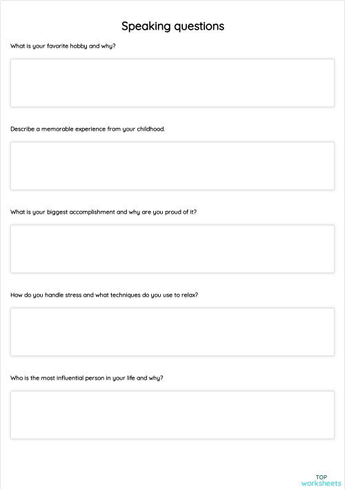 Speaking questions. Interactive worksheet | TopWorksheets