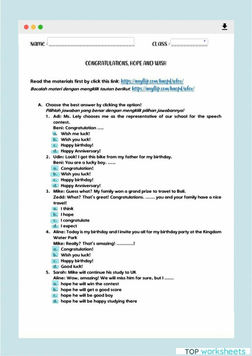 Worksheet congratulation. Interactive worksheet | TopWorksheets