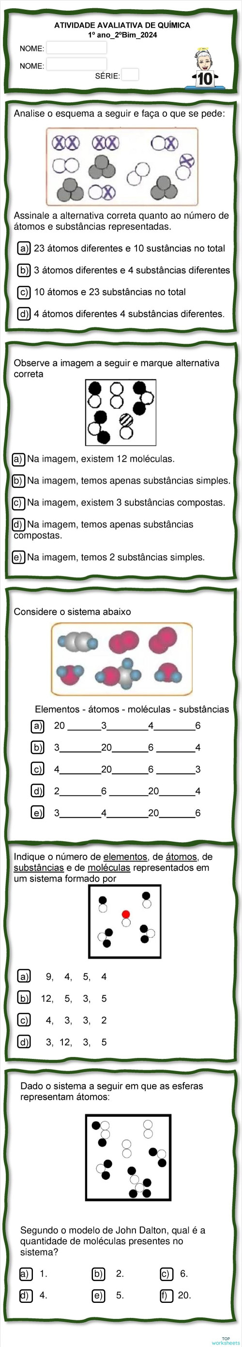 Átomos e Moléculas. Ficha interativa | TopWorksheets
