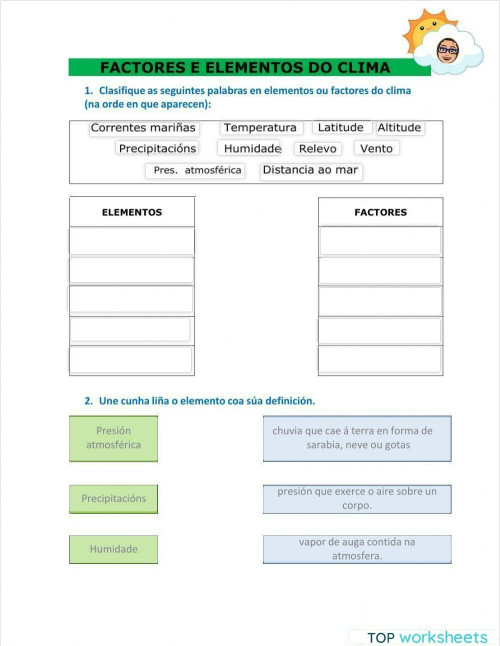 Factores e elementos do clima. Interactive worksheet | TopWorksheets