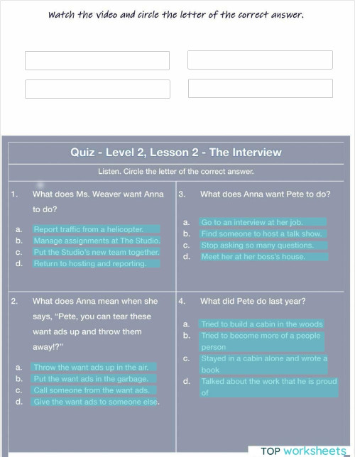 The interview. Interactive worksheet | TopWorksheets