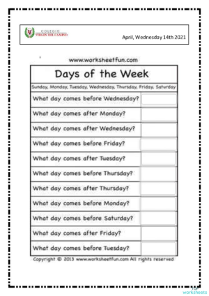 DAYS OF THE WEEK. Interactive worksheet | TopWorksheets