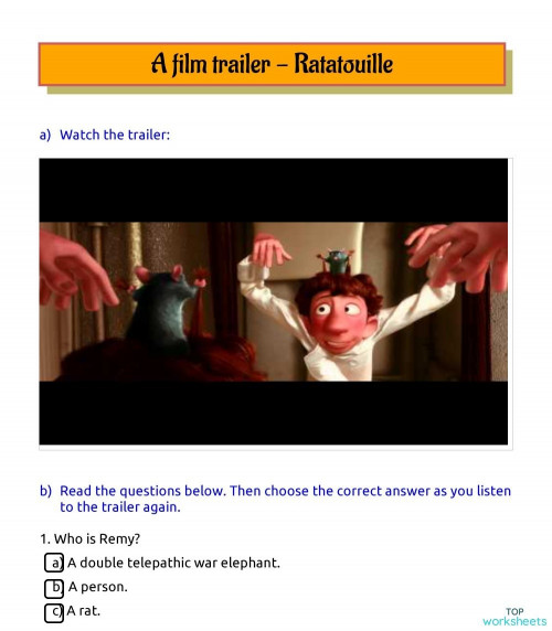 Ratatouille - Film trailer. Interactive worksheet | TopWorksheets