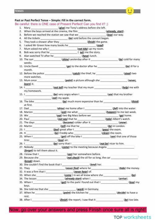 Past Perfect vs Past Simple exercise. Interactive worksheet | TopWorksheets