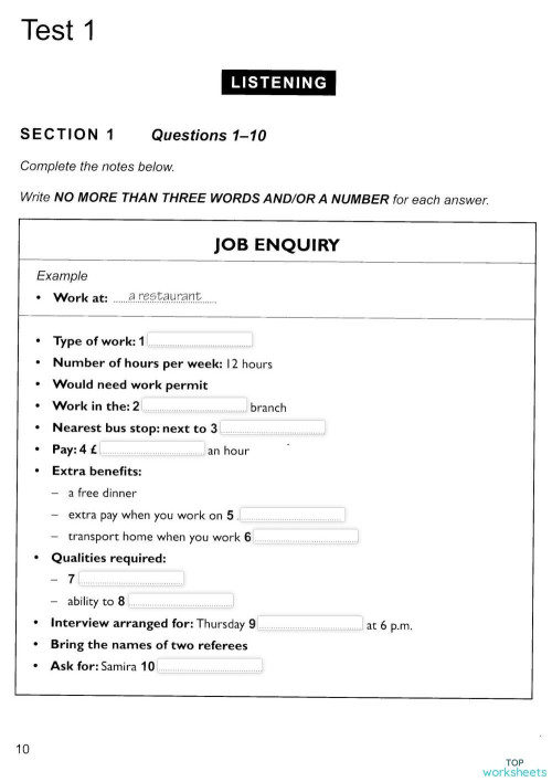 Listening section 1. Interactive worksheet | TopWorksheets