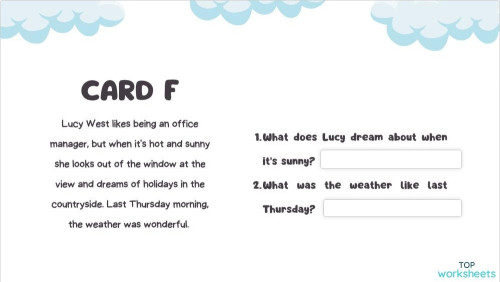 READING - CARD F. Interactive worksheet | TopWorksheets