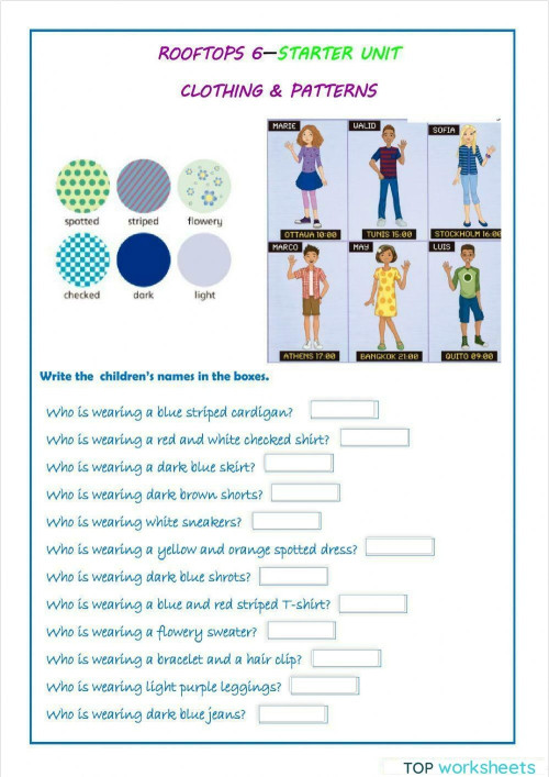 Clothes - Patterns - Rooftops 6 - starter unit. Interactive worksheet | TopWorksheets