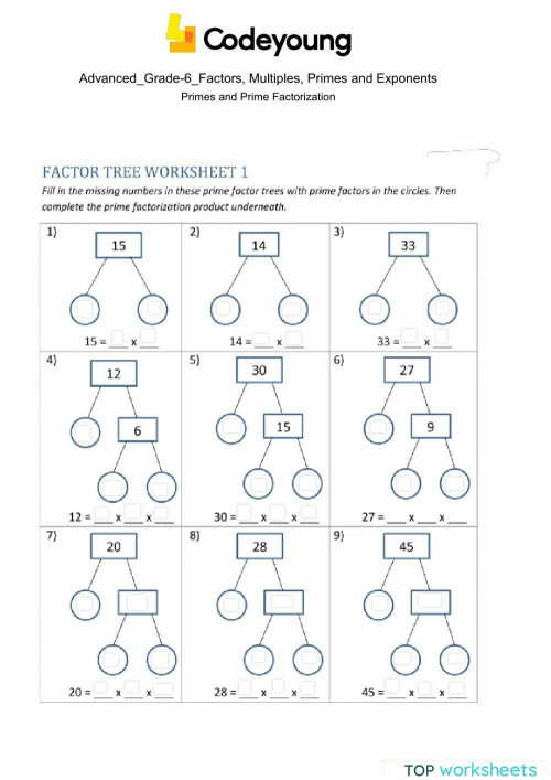 Primes and Prime Factorization Advanced. Interactive worksheet ...