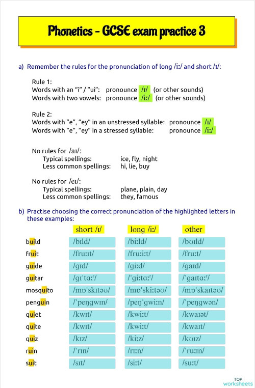 Phonetics - GCSE exam practice 4 - au, eu, o:, u:. Interactive worksheet | TopWorksheets