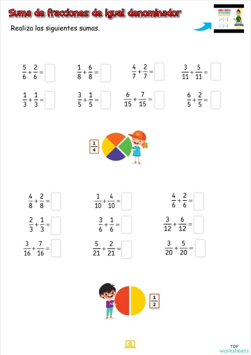 Lectura y escritura de fracciones. Ficha interactiva | TopWorksheets