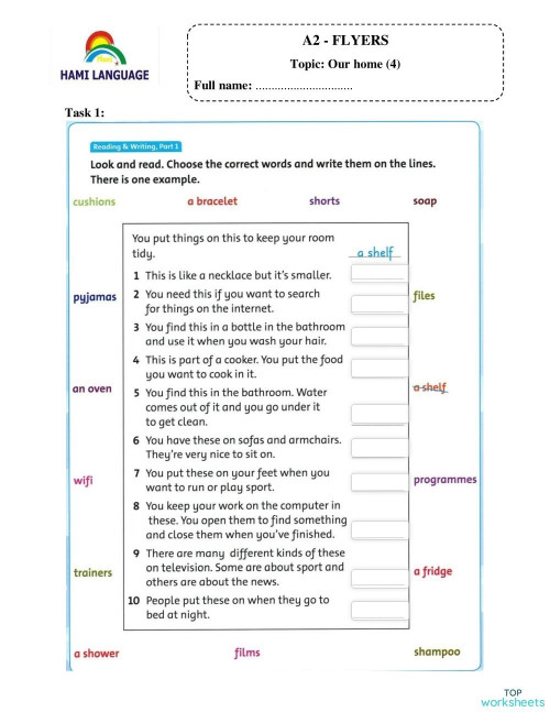 A2_FLYERS_U1.5_READING & LISTENING. Interactive worksheet | TopWorksheets
