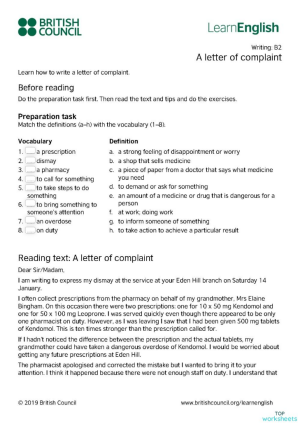 Writing a letter of complaint. Interactive worksheet | TopWorksheets