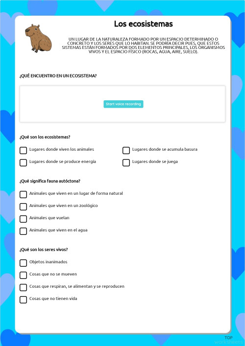 Ecosistemas: fichas interactivas y ejercicios online | TopWorksheets