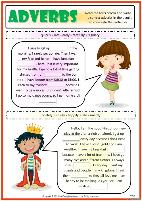 adverbs 2 story ใบงานเชิงโต้ตอบ | TopWorksheets