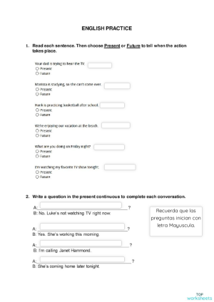 ENGLISH TEST - PRESENT CONTINUOUS. Interactive worksheet | TopWorksheets
