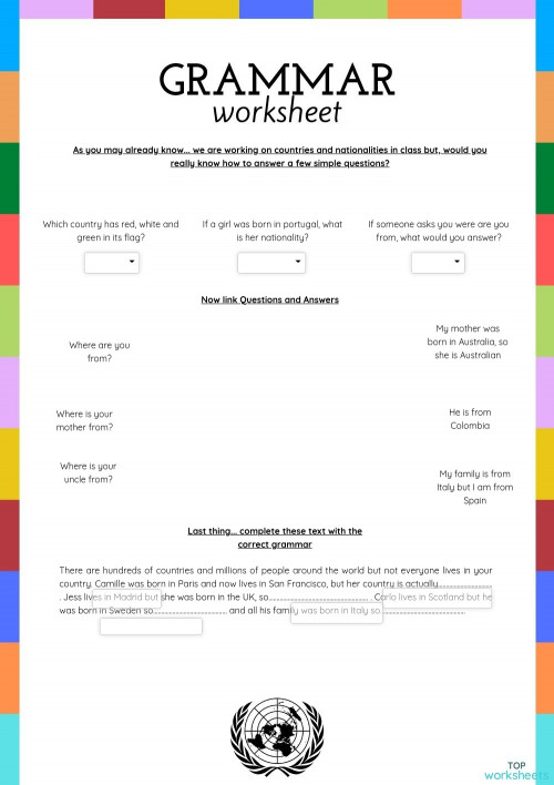 Grammar Countries 1. Interactive worksheet | TopWorksheets