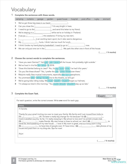 Close-up A2 Term Test 2 Vocabulary. Interactive worksheet | TopWorksheets