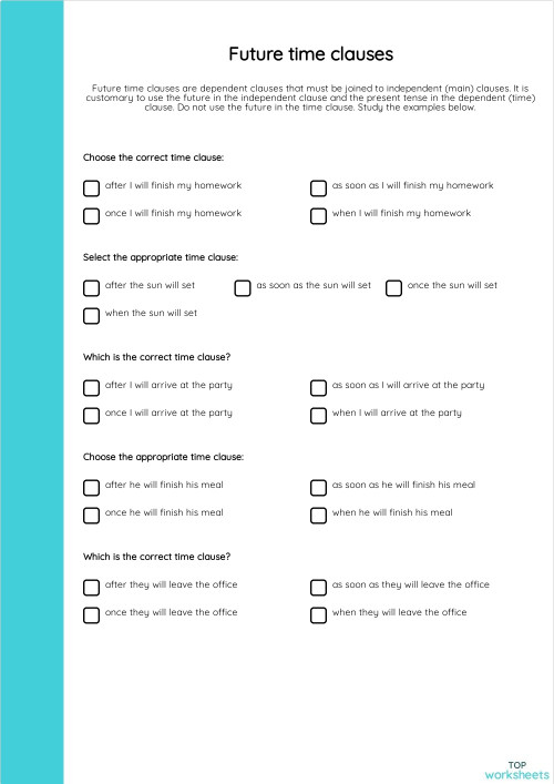 Future time clauses. Interactive worksheet | TopWorksheets