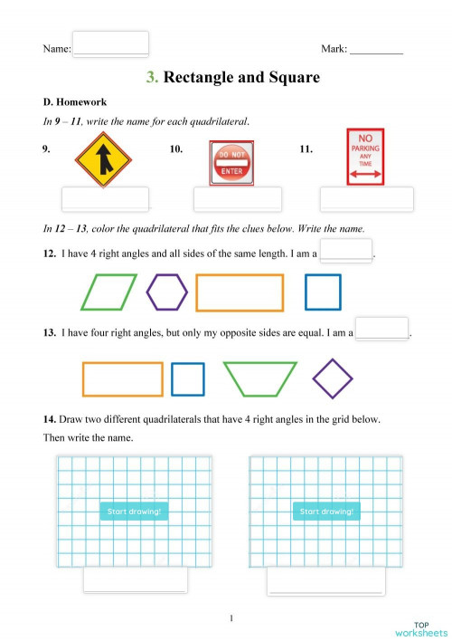 Rectangle, square (HW). Interactive worksheet | TopWorksheets