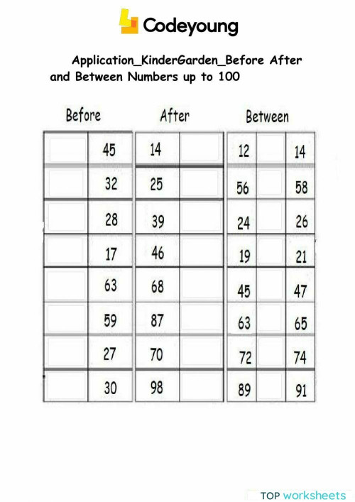 Before after between. Interactive worksheet | TopWorksheets