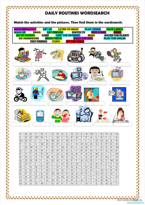 DAILY ROUTINES WORDSEACH. Interactive worksheet | TopWorksheets
