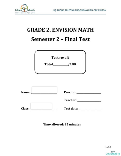G2_Maths_Final Test 2_21.22. Interactive worksheet | TopWorksheets