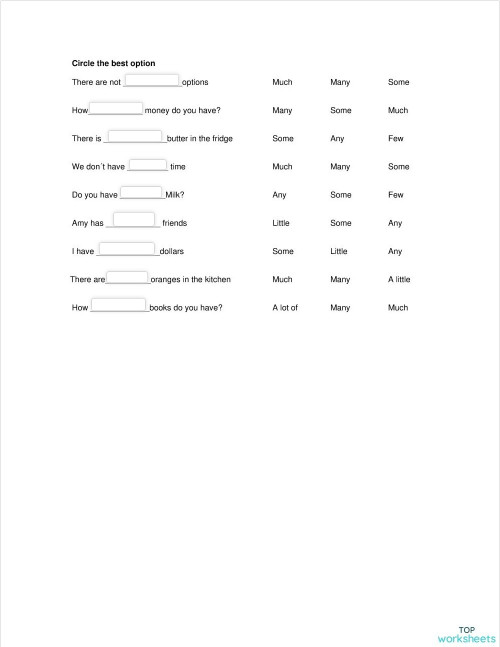 Exam present continuous quantifiers. Interactive worksheet | TopWorksheets