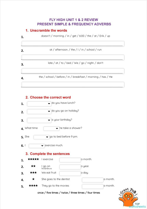 Fly high unit 1 & 2 review. Interactive worksheet | TopWorksheets