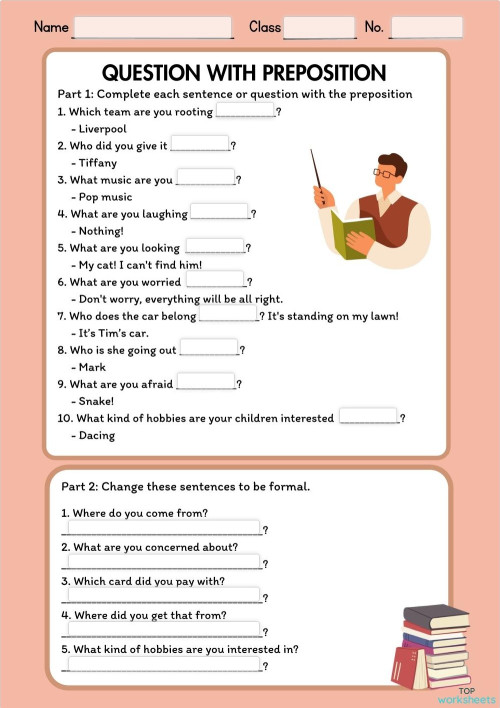 Questions with Preposition ใบงานเชิงโต้ตอบ | TopWorksheets