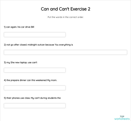 Can and Can't Exercise 2. Interactive worksheet | TopWorksheets