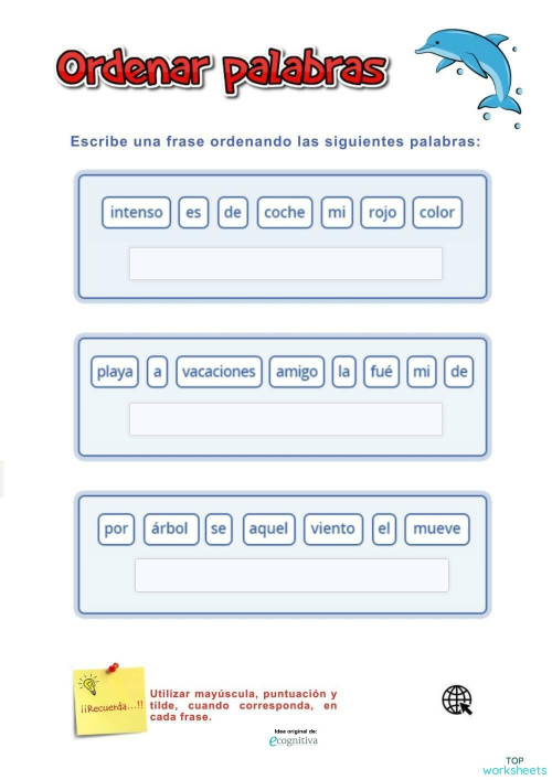 Ordenar palabras 03. Ficha interactiva | TopWorksheets