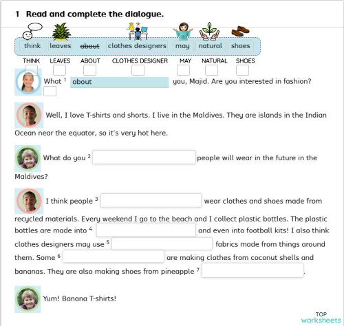 Read and complete the dialogue. Ficha interactiva | TopWorksheets