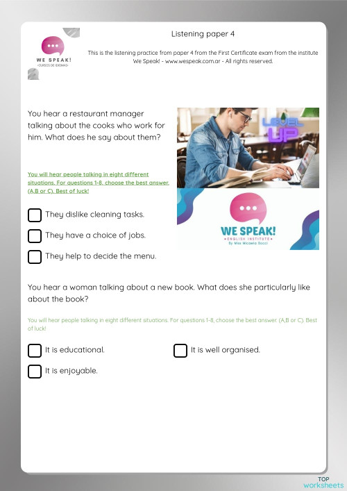 Listening paper 4. Ficha interactiva | TopWorksheets