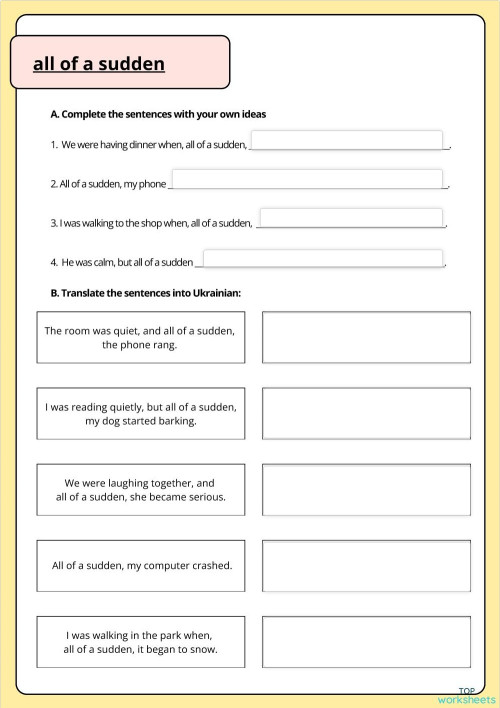 1.10 all of a sudden. Interactive worksheet | TopWorksheets