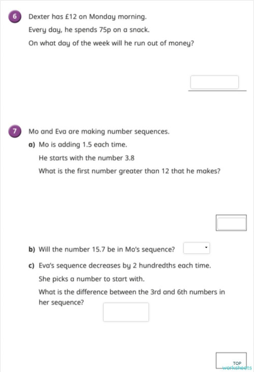 Thursday On Line Maths 4. Interactive worksheet | TopWorksheets
