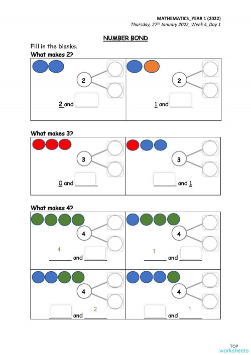 WK4_D1_CH.2 - NUMBER BONDS. Interactive worksheet | TopWorksheets