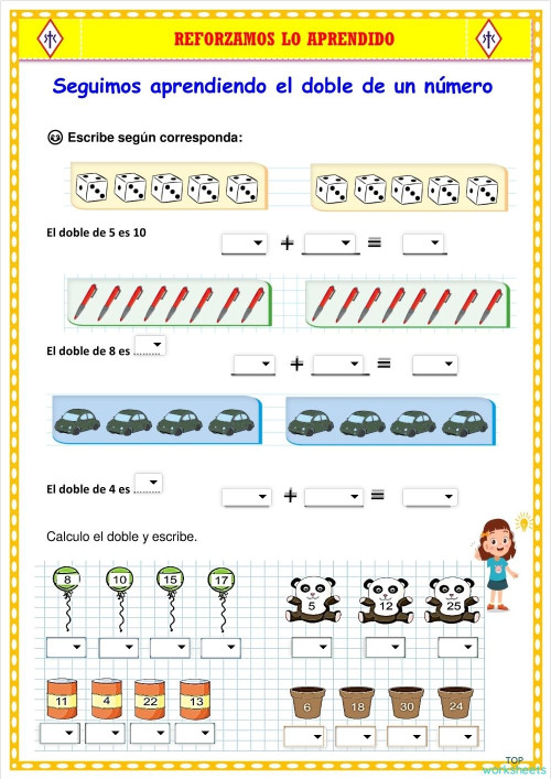 MATEMATICA EL DOBLE DE UN NÙMERO. Ficha interactiva | TopWorksheets
